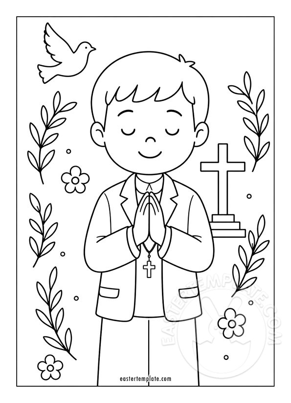Praying child coloring page - Easter Template